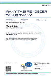 ISO 9001 2015 DNV GL Certificate magyar